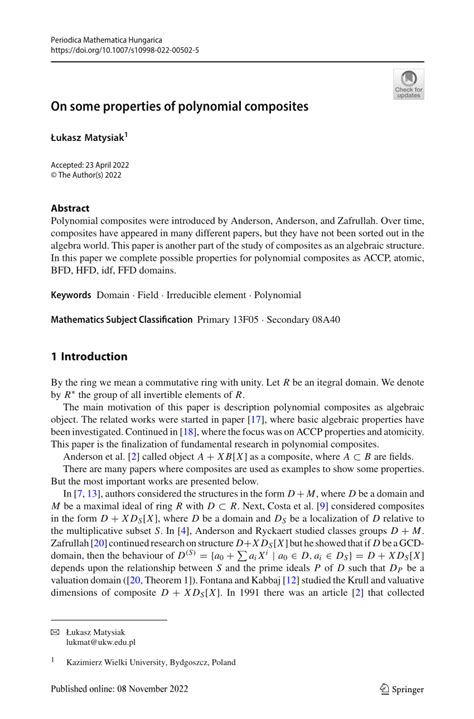 Pdf On Some Properties Of Polynomial Composites