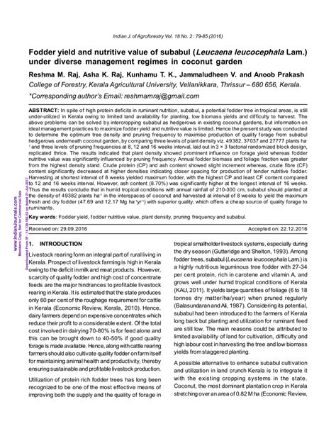 Pdf Fodder Yield And Nutritive Value Of Subabul Leucaena