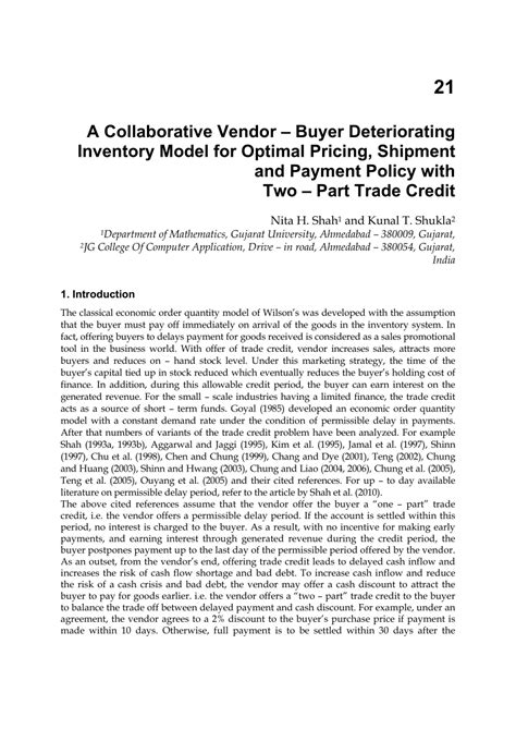 Pdf A Collaborative Vendor Buyer Deteriorating Inventory Model For Optimal Pricing Shipment