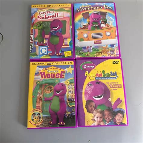 Barney Dvd Lot Of 4 Barneys House Lets Play School Adventure Bus