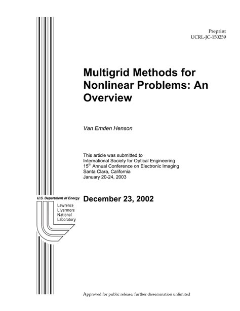 Pdf Multigrid Methods For Nonlinear Problems An Overview