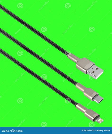 Cable And Connector Usb Type C Lightning On A Green Background Stock Image Image Of