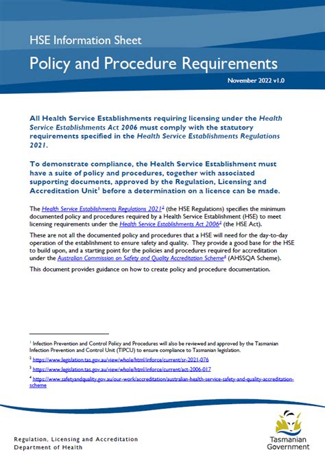 policy and procedure requirements fact sheet tasmanian department of
