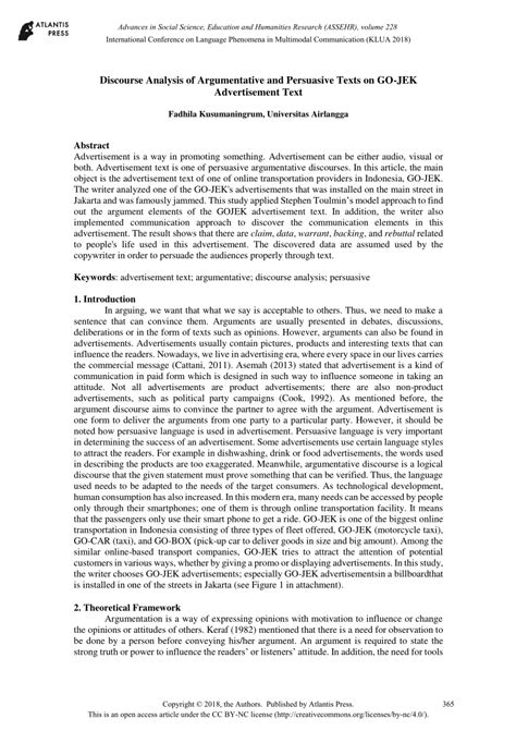 Pdf Discourse Analysis Of Argumentative And Persuasive Texts On Go Jek Advertisement Text