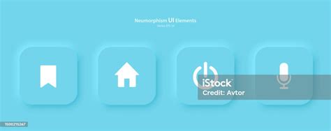 파란색으로 사용자 인터페이스를 디자인하기 위한 버튼 세트입니다 Neumorphism Ui Ux 스타일의 모바일 장치 용 요소 3차원 형태에 대한 스톡 벡터 아트 및 기타