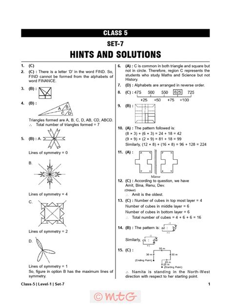 Imo Level1 Solution Class 5 Set 7 Pdf Euclidean Geometry Geometry