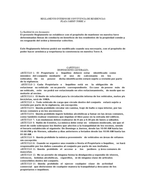 Modelo De Reglamento Interno De Convivencia De Residencias Pdf Condominio Propiedad