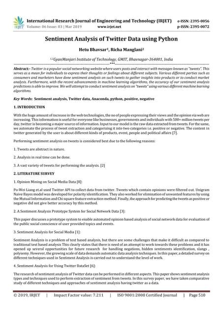 Irjet Sentiment Analysis Of Twitter Data Using Python Pdf