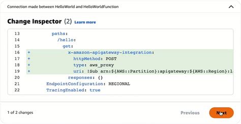 使用基础架构编排器中的变更检查器查看代码更新 AWS 基础设施编辑器