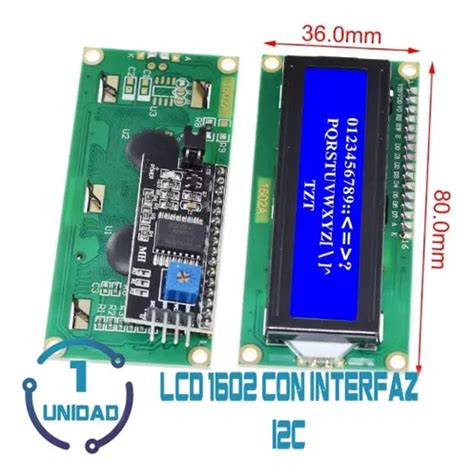 1 pantalla display lcd 1602 16x2 interfaz i2c azul arduino mercadolibre