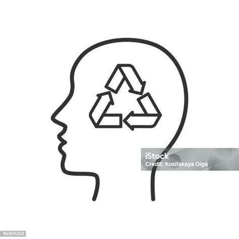 검정 흰색 배경에 마음 재활용으로 남자의 머리의 개요 아이콘 고립 남자의 머리의 라인 아이콘입니다 재활용 생각 합니다 개념에 대한 스톡 벡터 아트 및 기타 이미지 Istock
