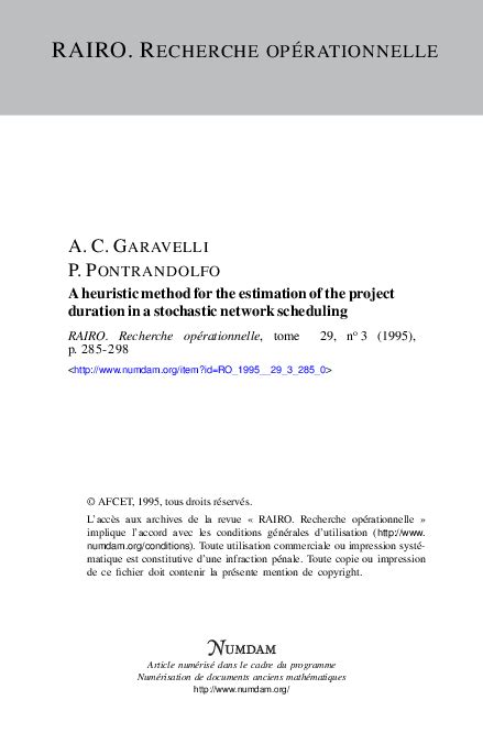 Pdf A Heuristic Method For The Estimation Of The Project Duration In A Stochastic Network