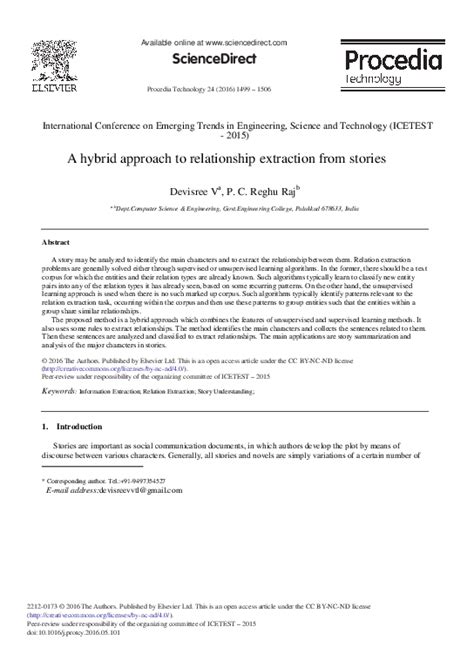 Pdf A Hybrid Approach To Relationship Extraction From Stories