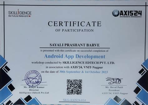 Completed Android App Development Workshop By Skilligence Edtech