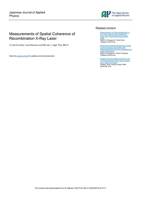 Pdf Measurements Of Spatial Coherence Of Recombination X Ray Laser