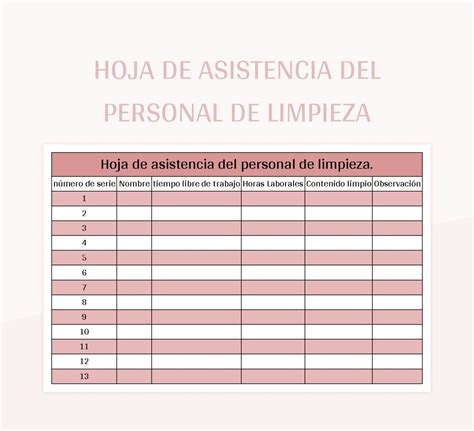 Plantillas De Tablas De Limpieza