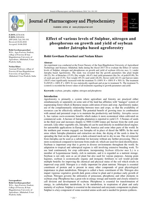 Pdf Effect Of Various Levels Of Sulphur Nitrogen And Phosphorous On