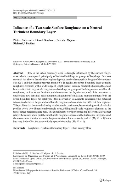 Pdf Influence Of A Two Scale Surface Roughness On A Neutral Turbulent Boundary Layer