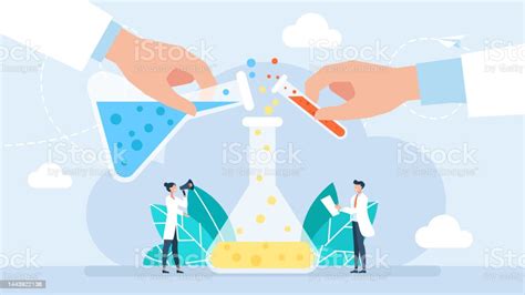 실험실 개념입니다 과학자 제약 테스트 의학 약학 의학 연구 과학 실험실에서 일하는 과학자들 장비 및 실험실 유리 제품 과학적