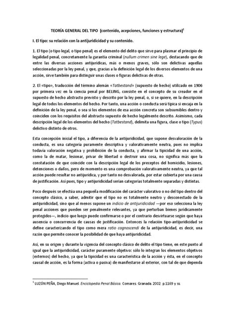 Luzón Peña Teoria Gral Del Tipo Pdf Derecho Penal Intención Derecho Penal
