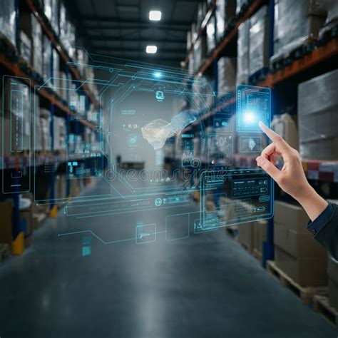 A Person Interacts With A Futuristic Holographic Interface In A Large