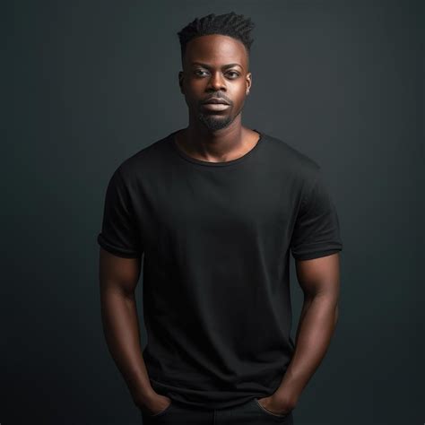 Premium Ai Image Black Man With Empty Black Tshirt Generative Ai