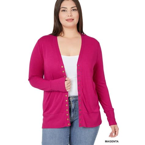 Zenana Womens Classic Front V Neck Thin Snap Button Down Long Sleeve