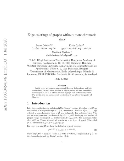 Pdf Edge Colorings Of Graphs Without Monochromatic Stars