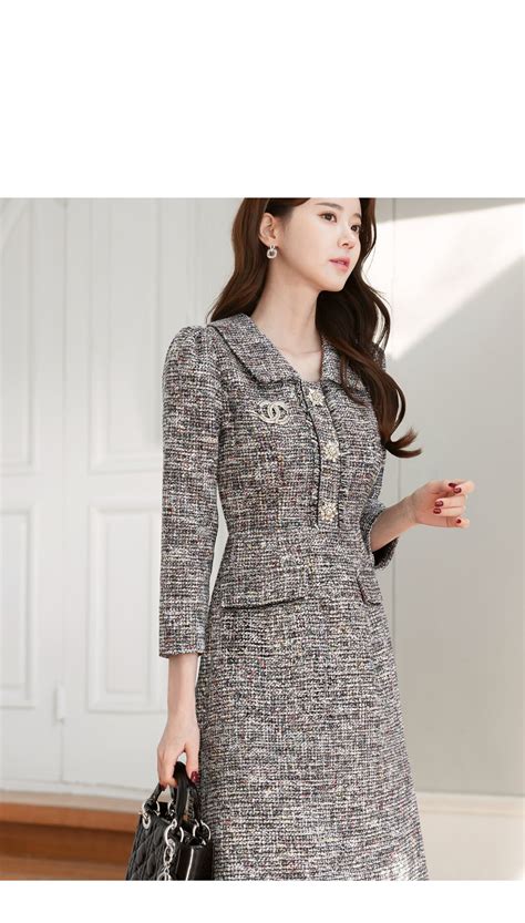 오웰던 트위드 원피스 시크라인