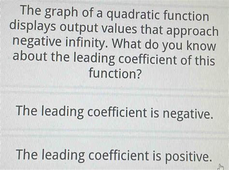 Solved The Graph Of A Quadratic Function Displays Output Values That