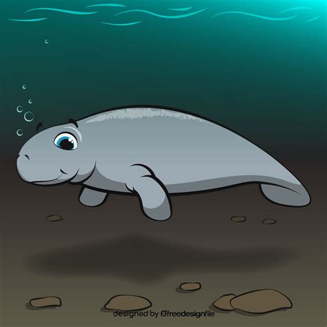 Manatee Cartoon Vector Free Download