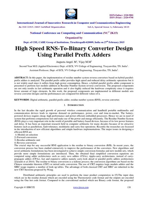 High Speed Rns To Binary Converter Design Pdf International Standard Serial Number Algorithms