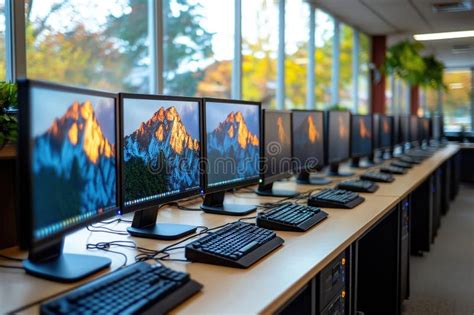 Organized Computer Lab Features Multiple Workstations Modern Tech