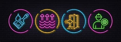 증발 브러시 및 입구 최소 라인 아이콘 웹 응용 프로그램의 경우 인쇄 네온 레이저 3d 조명 벡터 집 내부에 대한 스톡 벡터