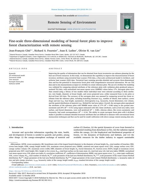 PDF Fine Scale Three Dimensional Modeling Of Boreal Forest Plots To Improve Forest