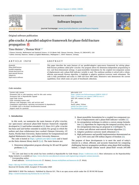 Pdf Pfm Cracks A Parallel Adaptive Framework For Phase Field Fracture Propagation