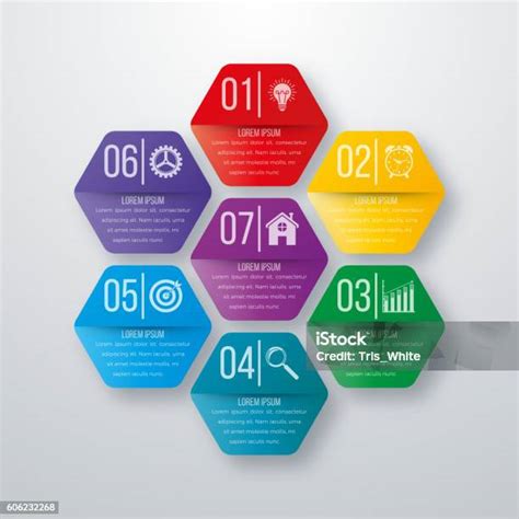 벡터 일러스트레이션 인포그래픽 7 Hexagons 0명에 대한 스톡 벡터 아트 및 기타 이미지 0명 3차원 형태 그래프 Istock
