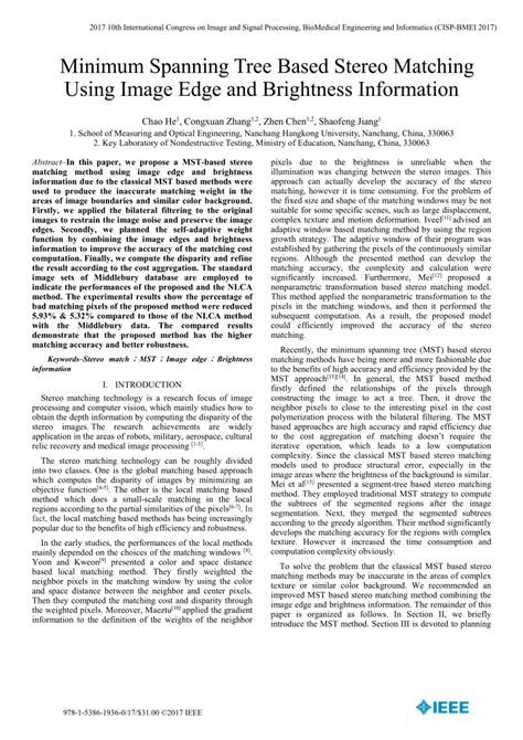 Pdf Minimum Spanning Tree Based Stereo Matching Using Image Edge And Brightness Information