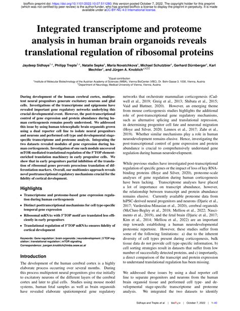 Pdf Integrated Transcriptome And Proteome Analysis In Human Brain Organoids Reveals