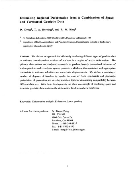 Pdf Estimating Regional Deformation From A Combination Of Space And