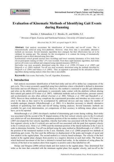 Evaluation Of Kinematic Methods Of Identifying Gait Events World
