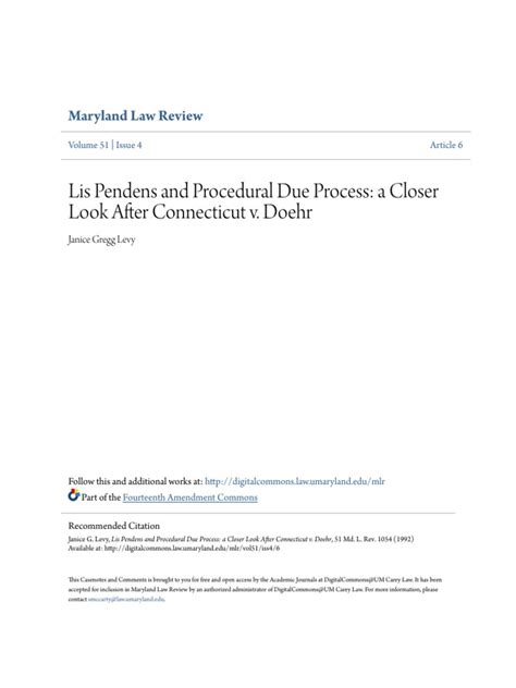 Lis Pendens And Procedural Due Process A Closer Look After Conne Pdf Fourteenth Amendment