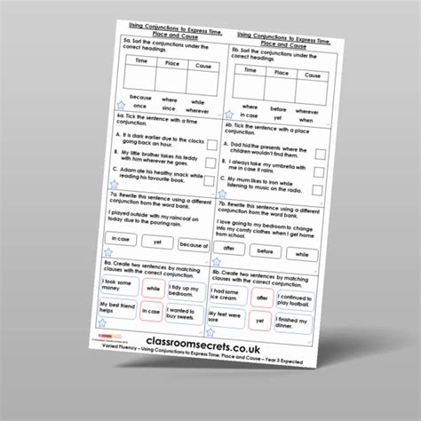 Year 3 Using Conjunctions To Express Time Place And Cause Application Resource Classroom Secrets