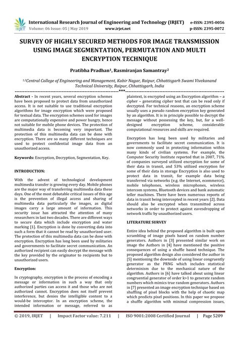 Irjet Survey Of Highly Secured Methods For Image Transmission Using