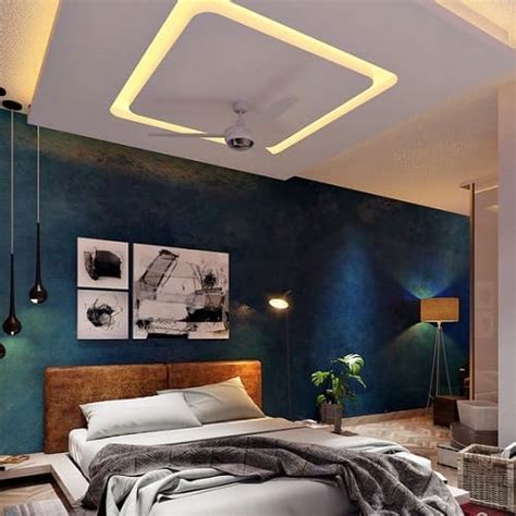 Two Layered False Ceiling With Circular Focus Lights For Small Room