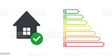 에너지 효율 체크 마크가있는 에너지 효율적인 집 에너지 등급이 있는 그린 하우스 기호 벡터 일러스트레이션 규모에 대한 스톡 벡터 아트 및 기타 이미지 Istock