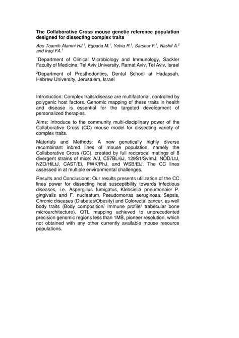 Pdf The Collaborative Cross Mouse Genetic Reference Population