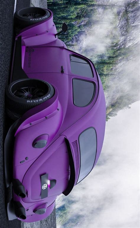 Purple Vw Beetle Classic Parked By The Mountains