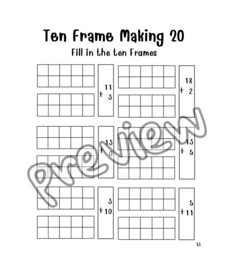 Ten Frame Addition Worksheets Up To 20 Ten Frame Addition Tpt