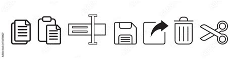 Copy Paste Cut Rename Share Save And Delete Icon Symbol Collection In Line Style Stock